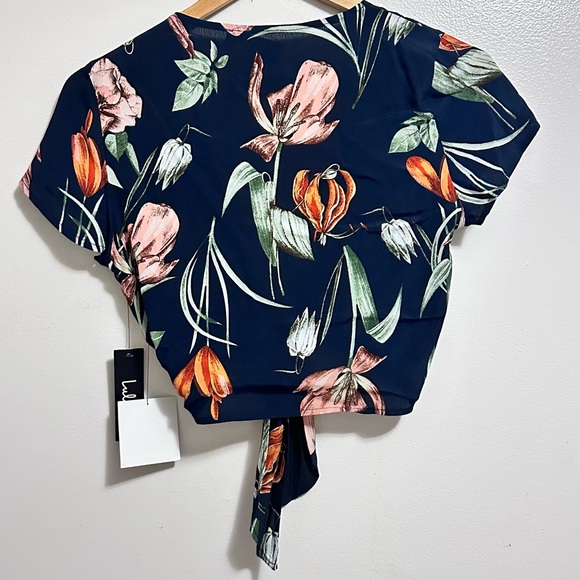 Lulus | Tops | Lulus Magdalena Navy Blue Floral Crop Tiefront Spring ...